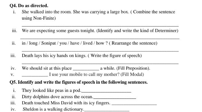 Q4. Do as directed. i. She walked into the room. She was carrying a large..
