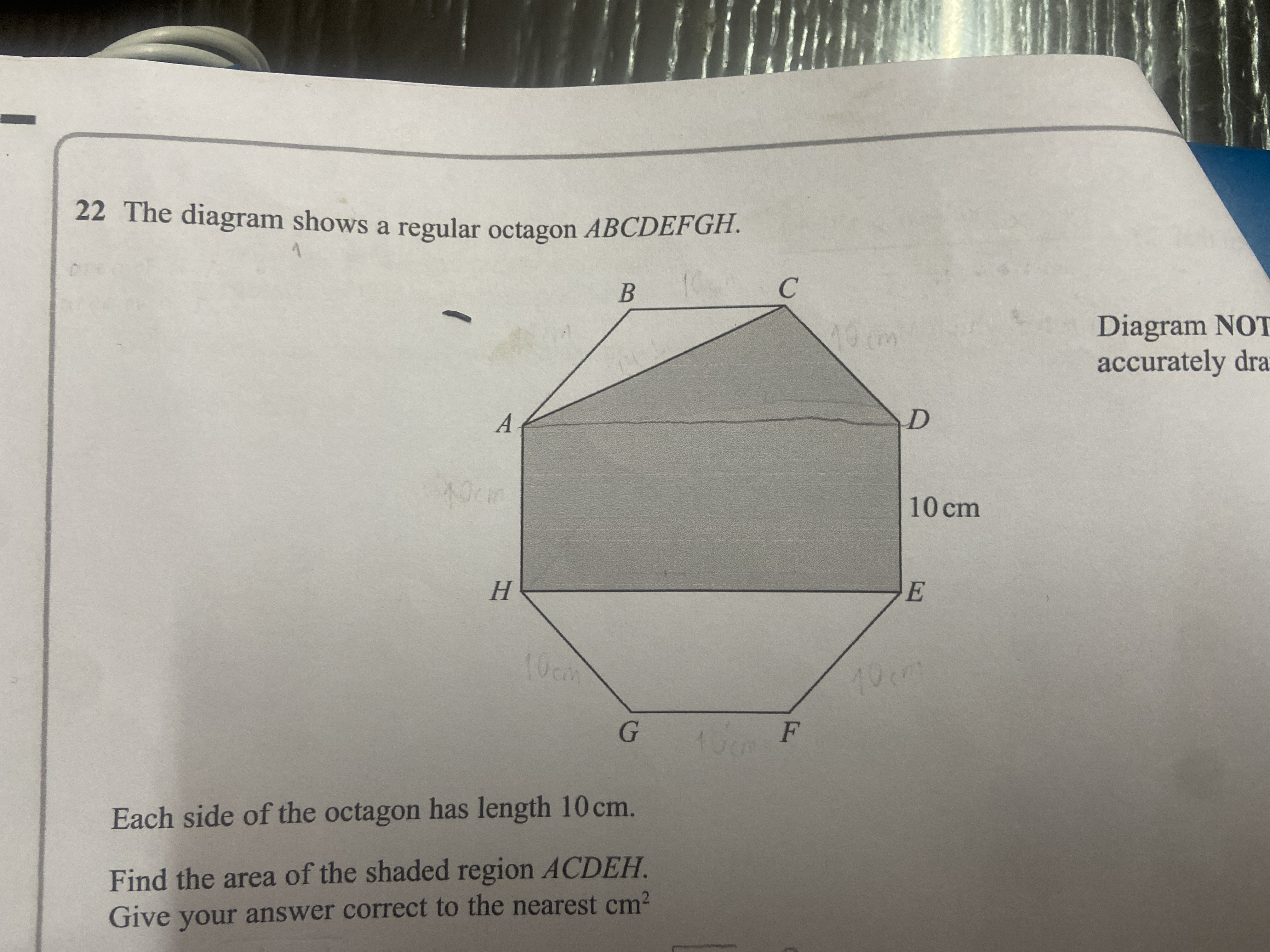 22 The diagram shows a regular octagon A B C D E F G H. Each side of the..