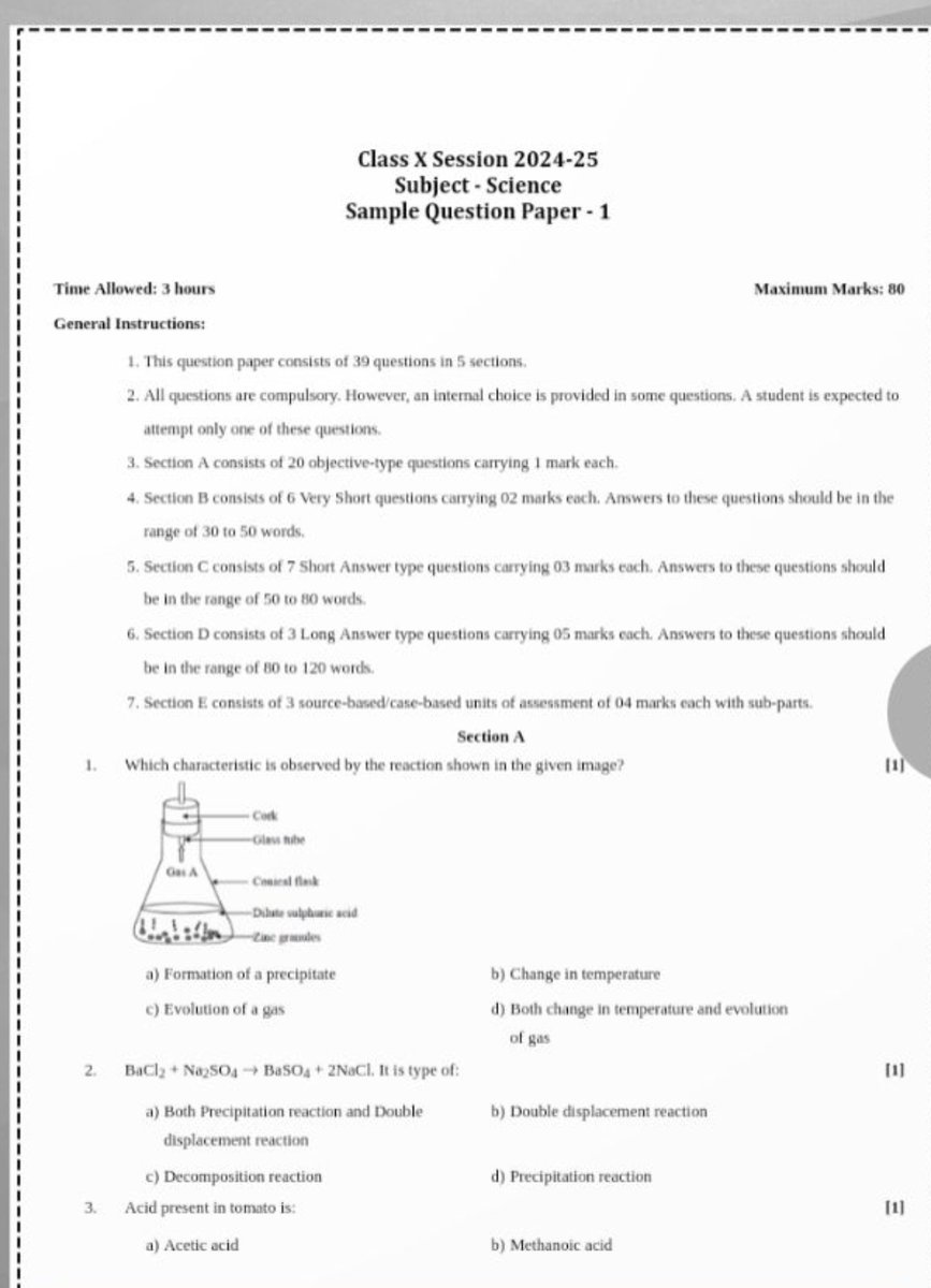 Class X Session 2024-25 Subject - Science Sample Question Paper - 1 Time..