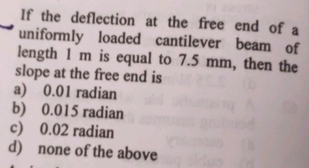 If the deflection at the free end of a uniformly loaded cantilever beam o..