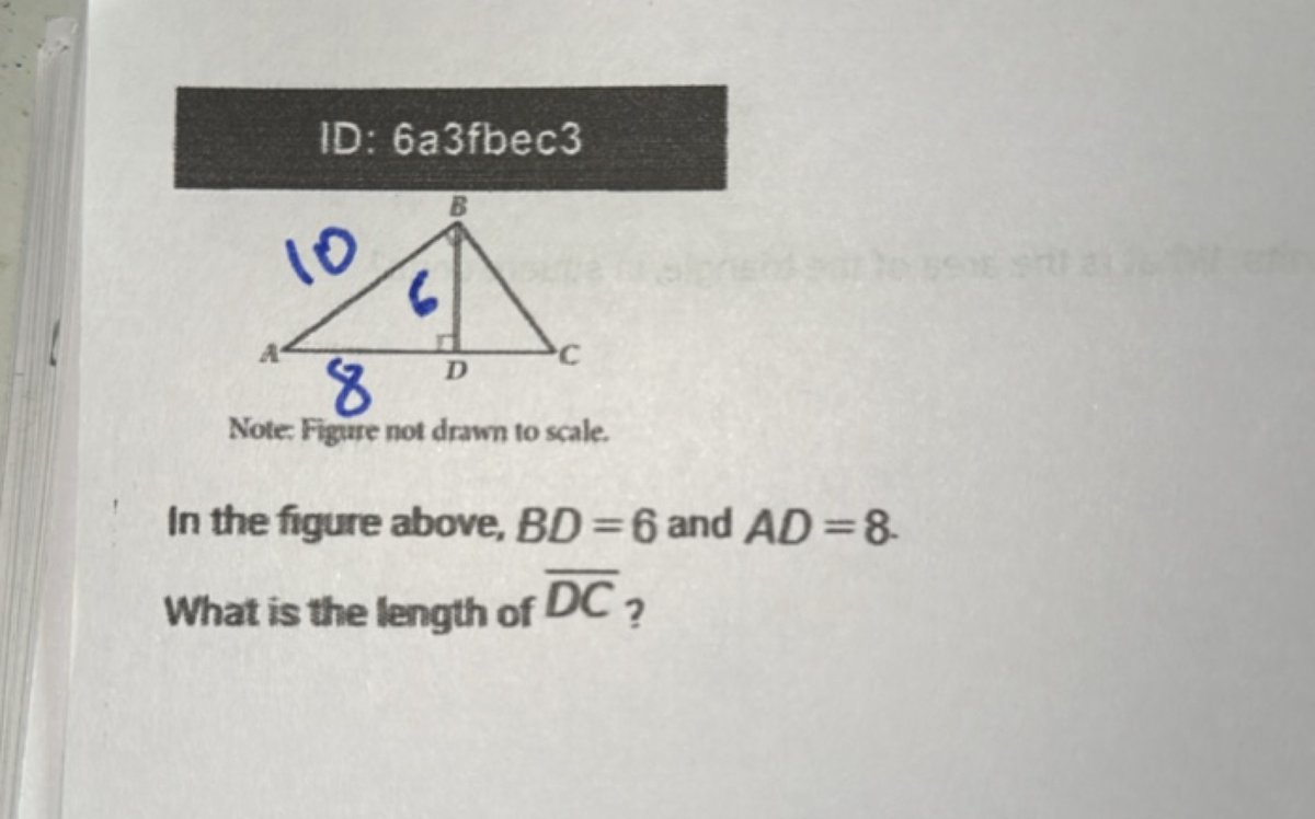 ID: 6a3fbec3 Note: Figure not drawn to scale. In the figure above, B D