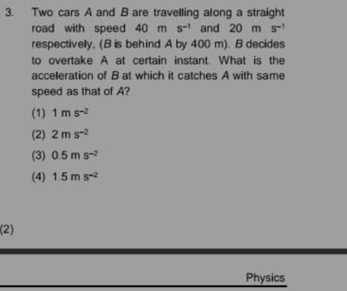 Two cars A and B are travelling along a straight road with speed 40 \math..
