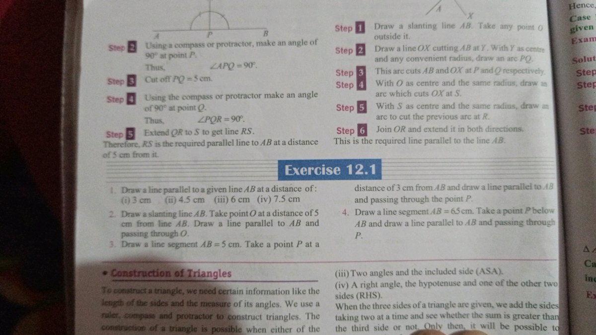 Exercise 12.1 Draw a line parallel to a given line AB at a distance of: