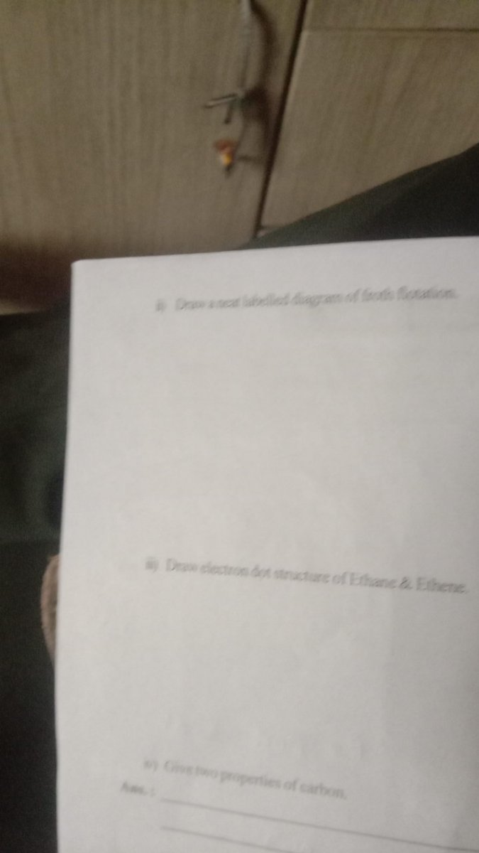 i) Draw a neat labelled diagram of froth flotation. ii) Draw electron dot..