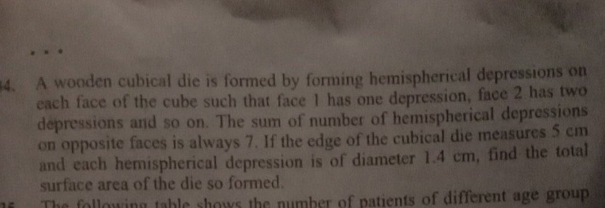 A wooden cubical die is formed by forming hemispherical depressions on ea..