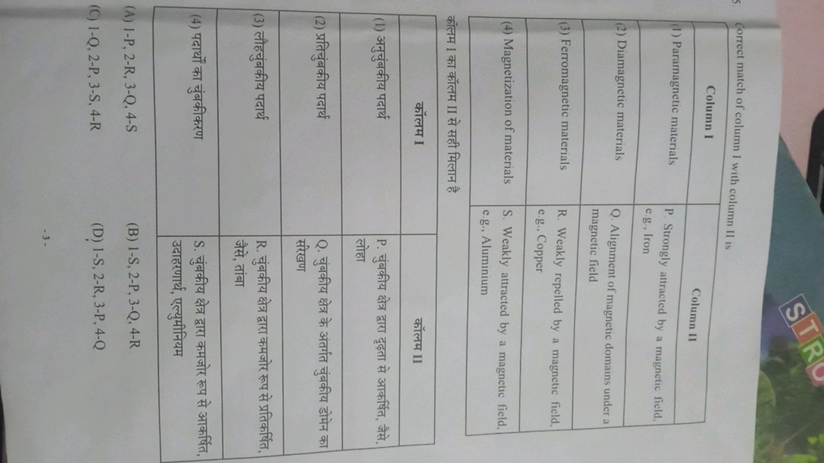 Correct match of column I with column II is: Column I (1) Paramagnetic m..