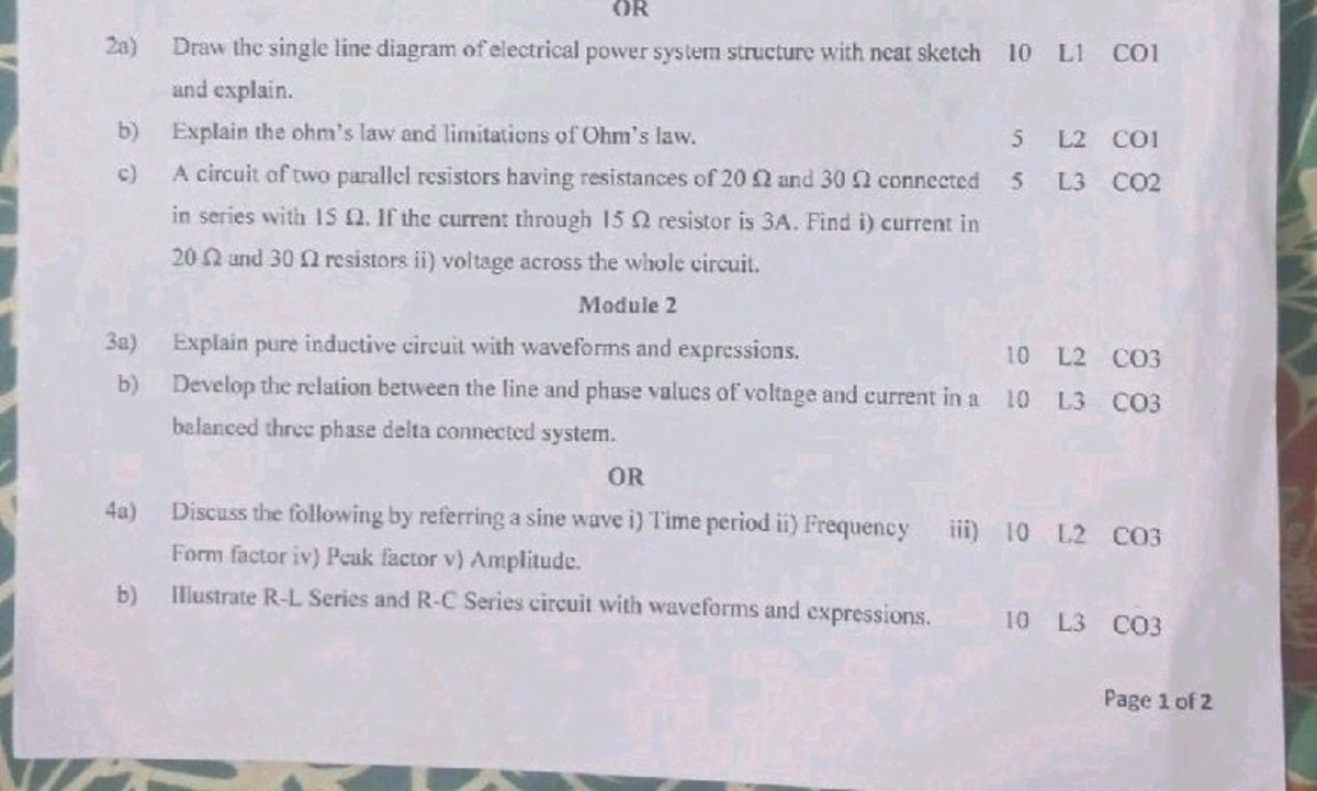 Here are the questions: 2a) Draw the single line diagram of electrical p..