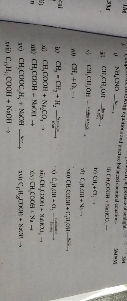 Complete the following equations and practice balanced chemical equations..