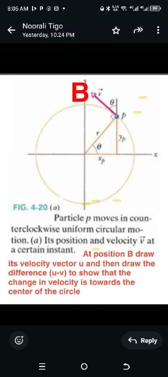 Particle p moves in counterclockwise uniform circular motion. (a) Its pos..