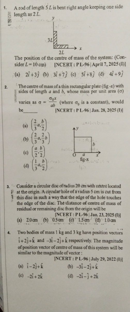 A rod of length 5L is bent right angle keeping one side length as 2L. The..
