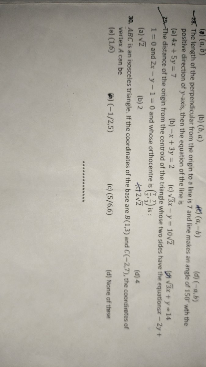 The length of the perpendicular from the origin to a line is 7 and line m..