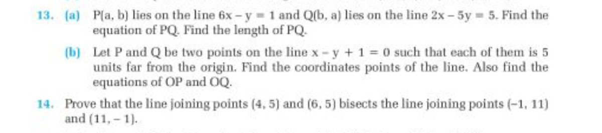 (a) P ( a , b ) lies on the line 6 x - y = 1 and Q ( b , a ) lies on the