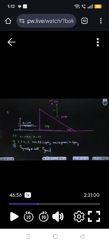Given the diagram with a spring (K=100), a wedge (2kg) with an angle of 3..