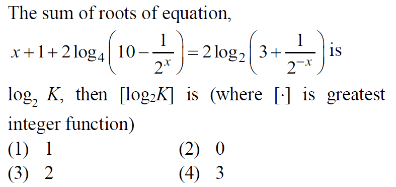 The sum of roots of equation, x + 1 + 2 \log _ { 4 } \left( 10 - \frac