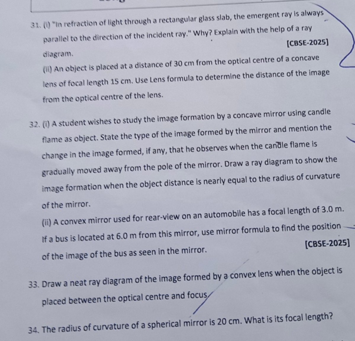 (i) "In refraction of light through a rectangular glass slab, the emergen..