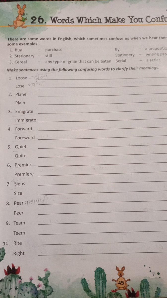Make sentences using the following confusing words to clarify their meani..