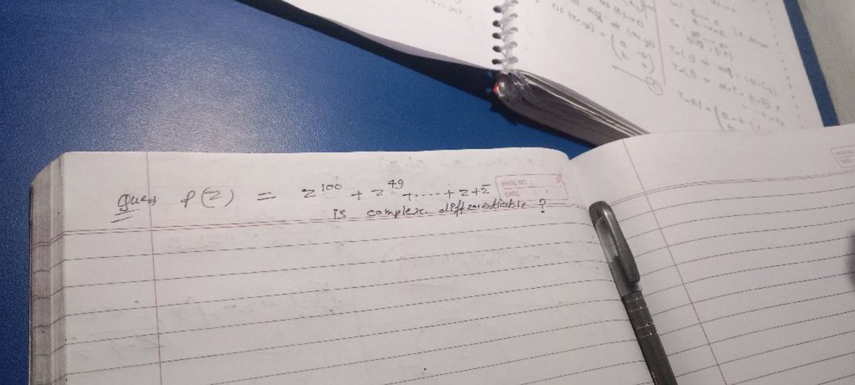 Given f(z) = z^{100} + z^{49} + \dots + z + \bar{z}. Is f(z) complex diff..