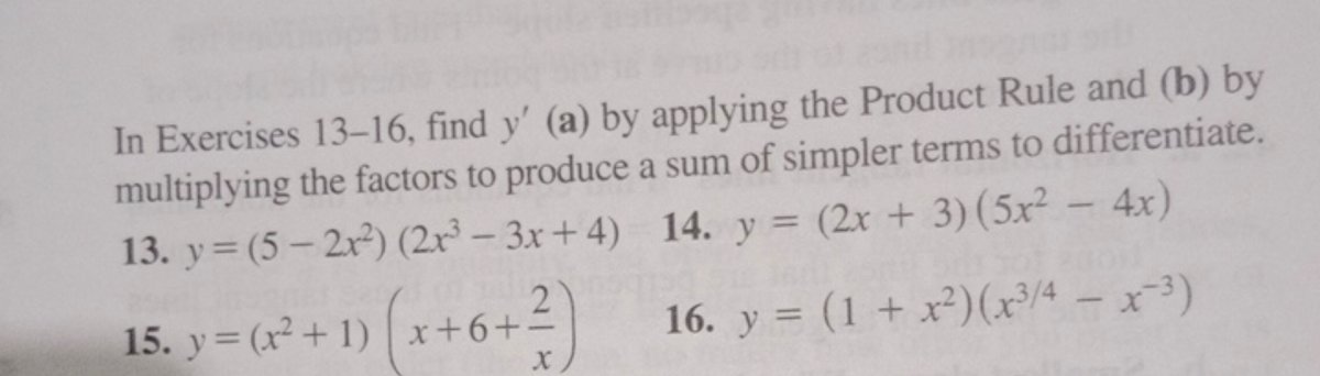 In Exercises 13-16, find y ^ { \prime } (a) by applying the Product Rule