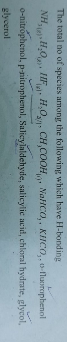 Find the total number of species among the following which exhibit hydrog..