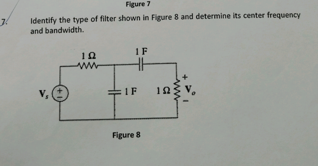 Identify the type of filter shown in Figure 8 and determine its center fr..