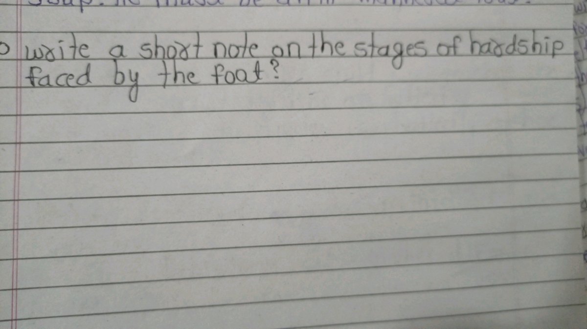 write a short note on the stages of hardship faced by the foot? 33 fo..