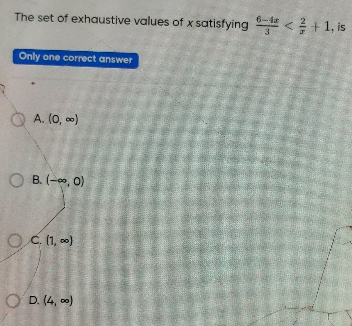 The set of exhaustive values of x satisfying 6-4