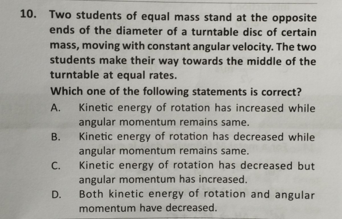 Two students of equal mass stand at the opposite ends of the diameter of