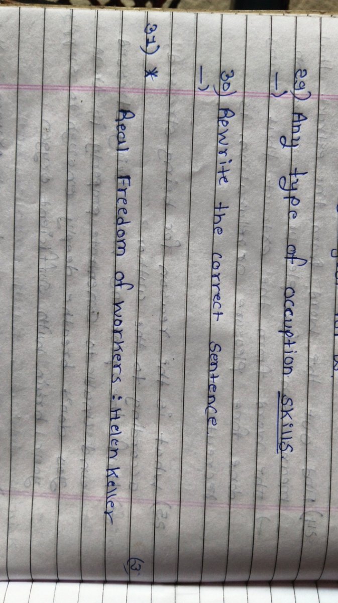 29) Any type of occupation skills. 30) Rewrite the correct sentence. 31)