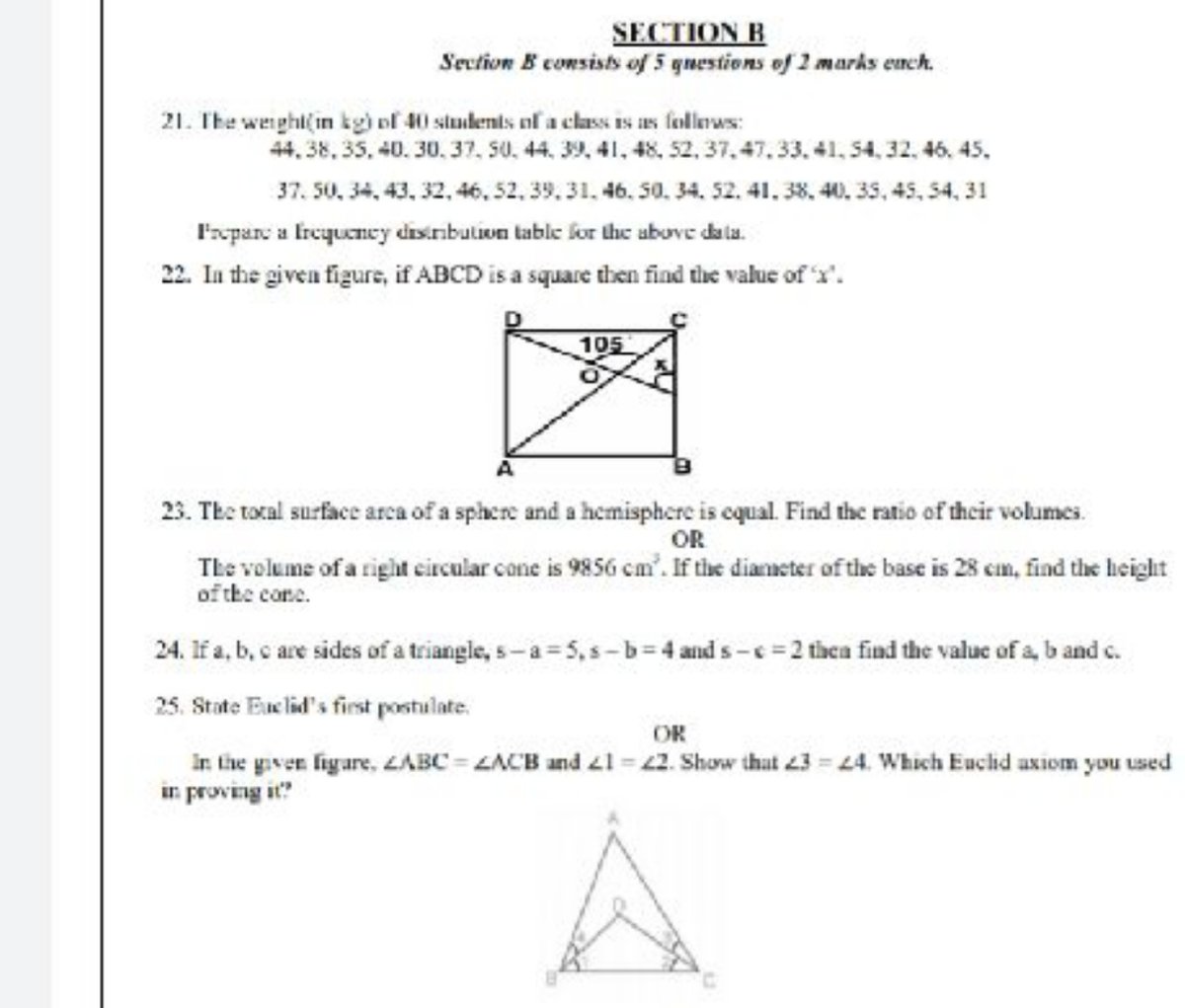 SECTION B Section B consists of 5 questions of 2 marks each. The weight