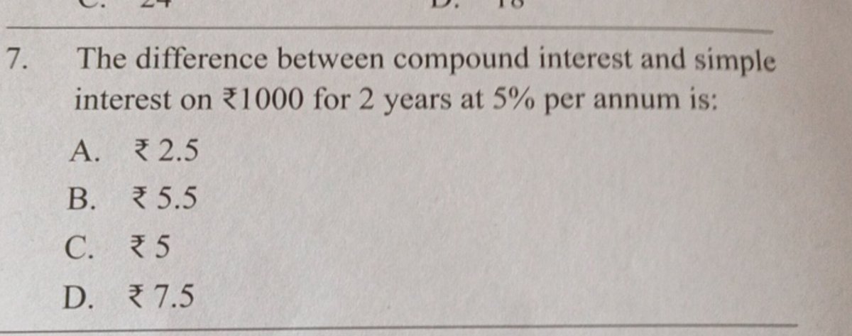 The difference between compound interest and simple interest on ₹ 1000 fo..