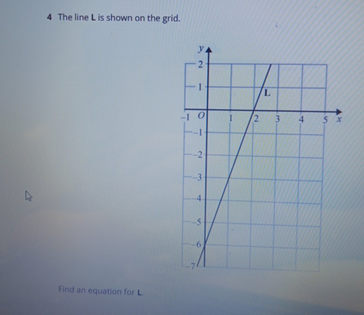 4 The line L is shown on the grid. Find an equation for \mathbf { L }...