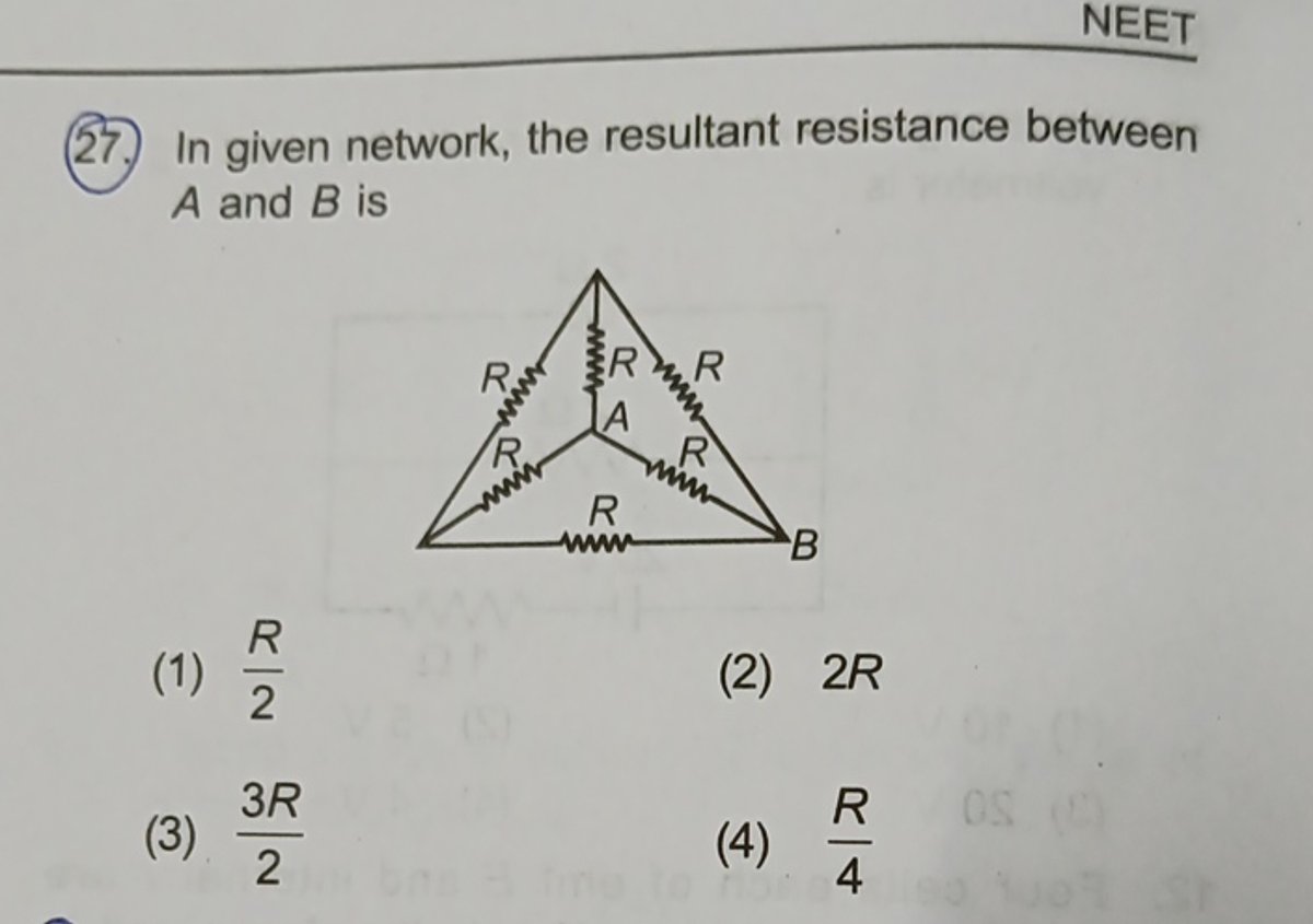 NEET (27.) In given network, the resultant resistance between A and B is