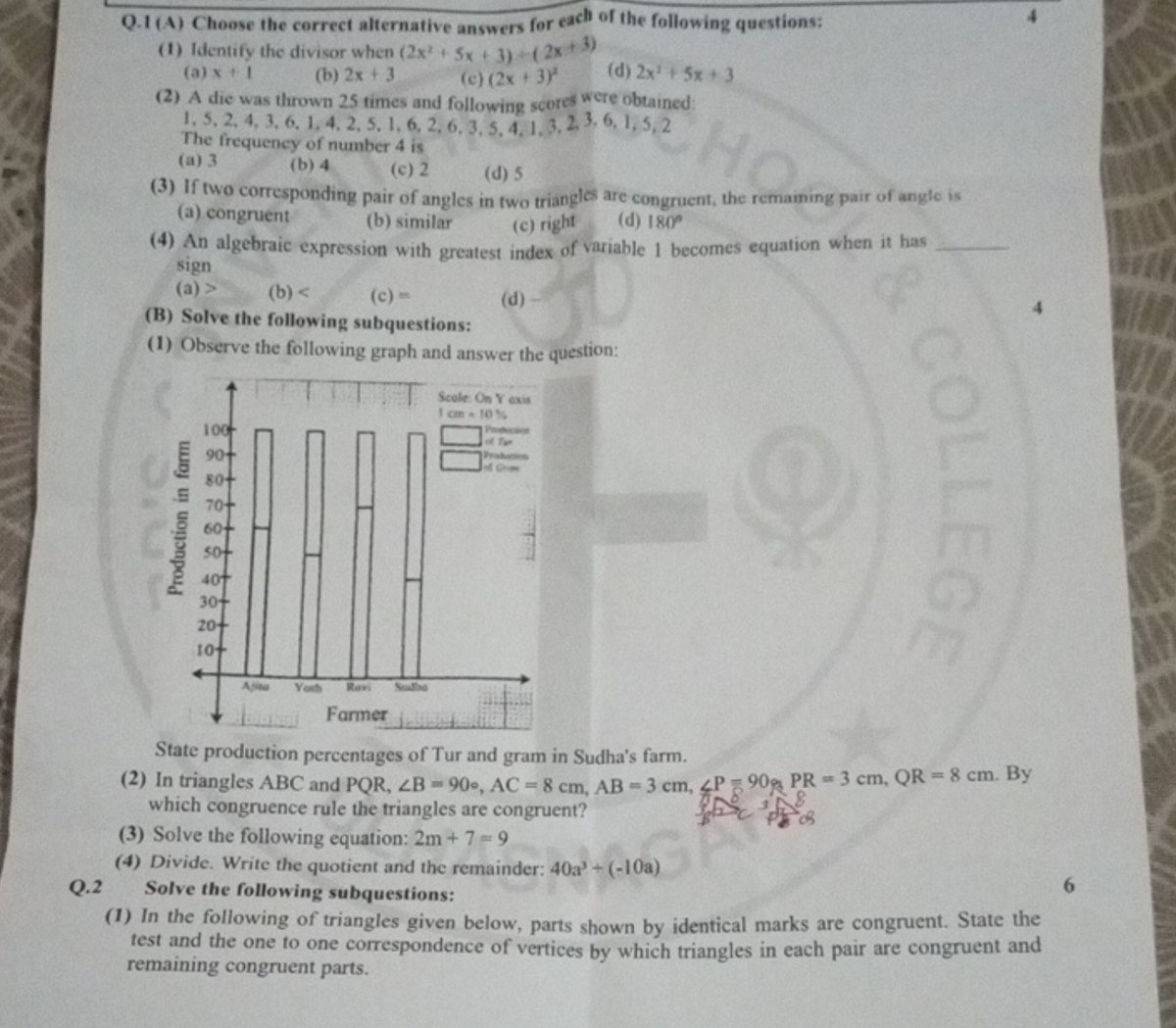 Q.1 (A) Choose the correct alternative answers for each of the following