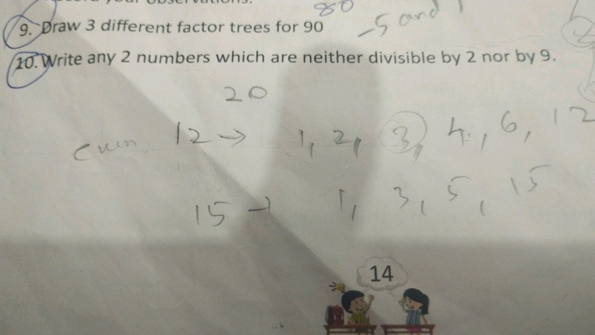 Draw 3 different factor trees for 90 Write any 2 numbers which are neithe..