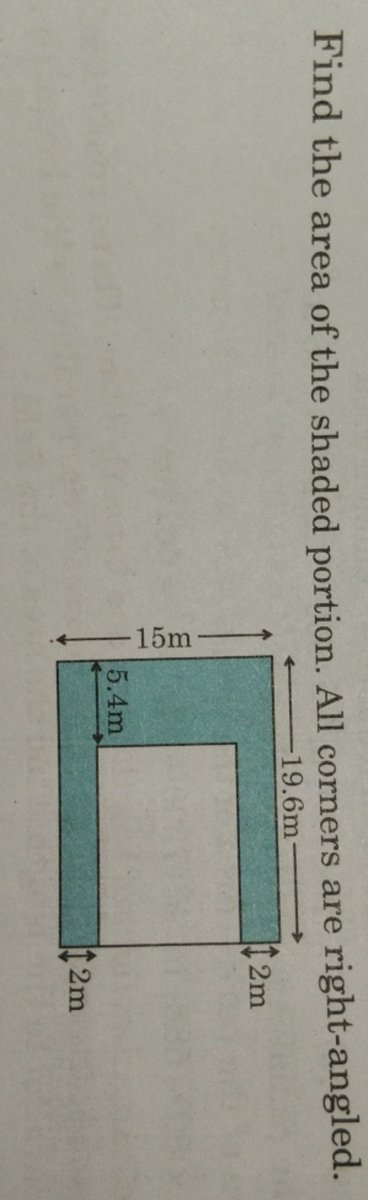 Find the area of the shaded portion. All corners are right-angled. (The