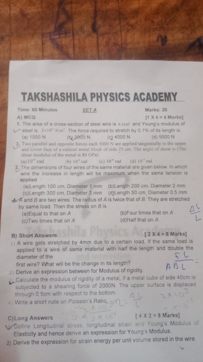 TAKSHASHILA PHYSICS ACADEMY Time: 60 Minutes SET A Marks: 20 A) MCQ [1 X