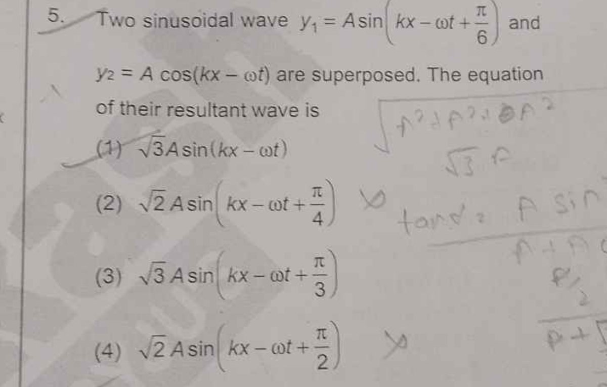 Two Sinusoidal Wave Y 1 A Sin Left K X Omega T Frac P