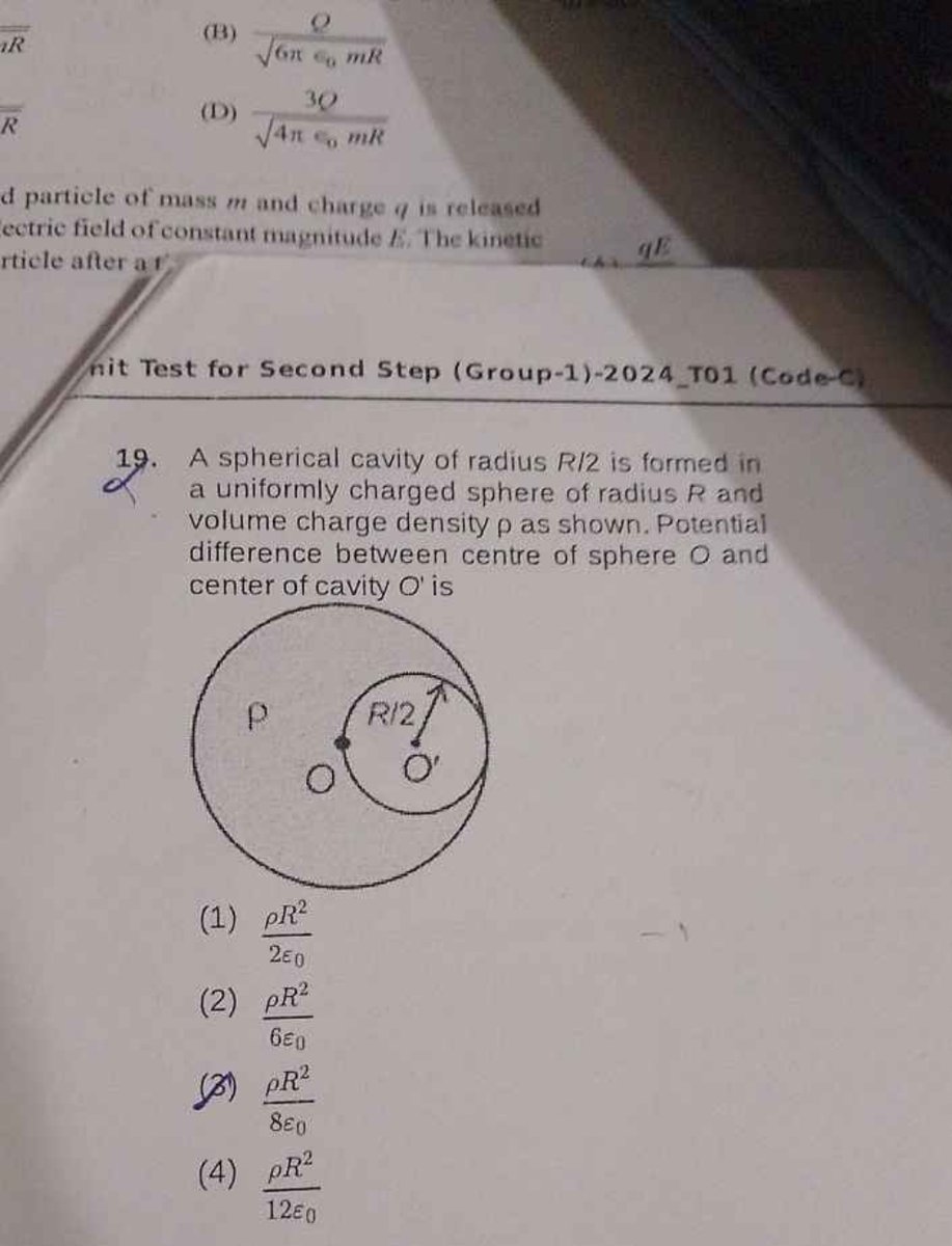 A spherical cavity of radius R/2 is formed inside a uniformly charged sol..