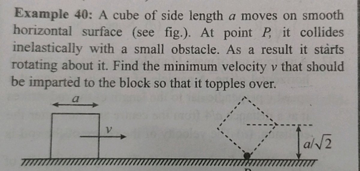 Example 40: A cube of side length a moves on smooth horizontal surface (s..