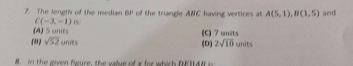The length of the median BP of the triangle A B C having vertices at \Lam..
