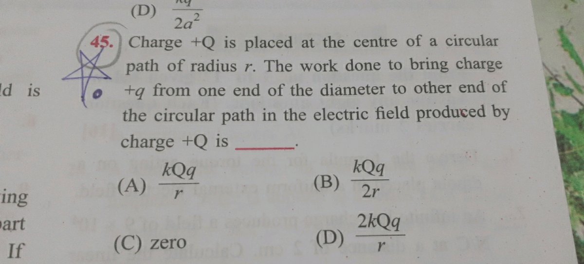 (D) \frac { x } { 2 a ^ { 2 } } Charge + Q is placed at the centre of a c..