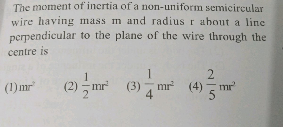 The moment of inertia of a non-uniform semicircular wire having mass m an..