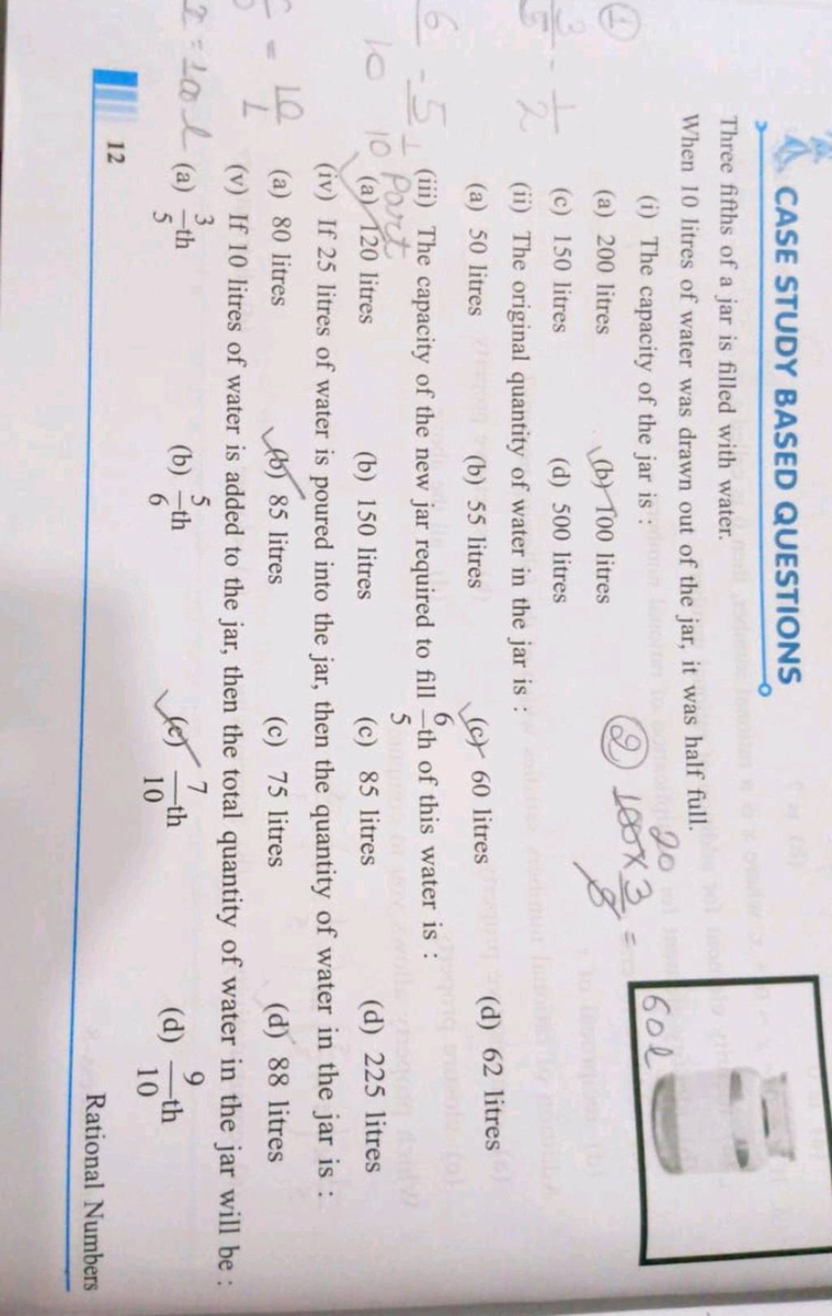 CASE STUDY BASED QUESTIONS Three fifths of a jar is filled with water. Wh..