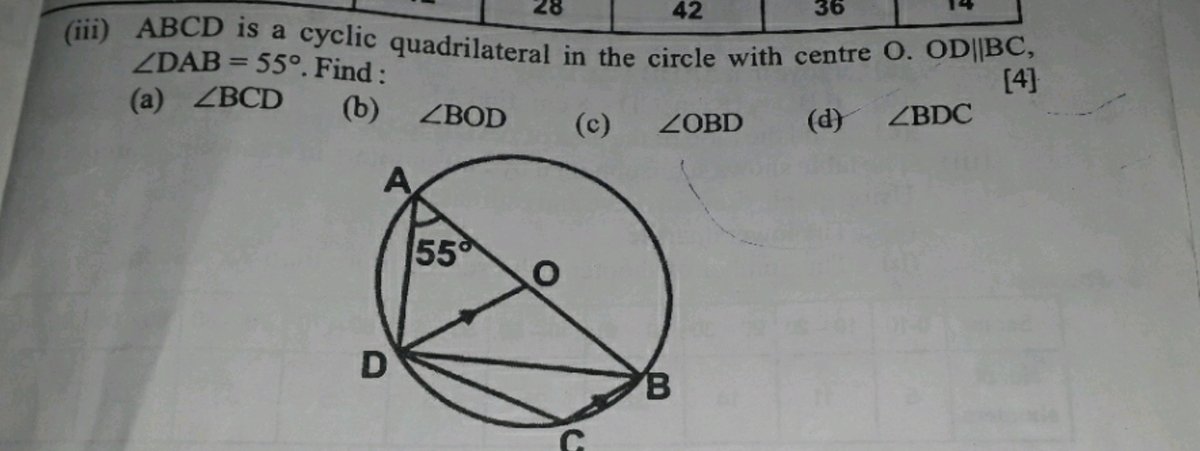 (iii) ABCD is a cyclic quadrilateral in the circle with centre \mathrm