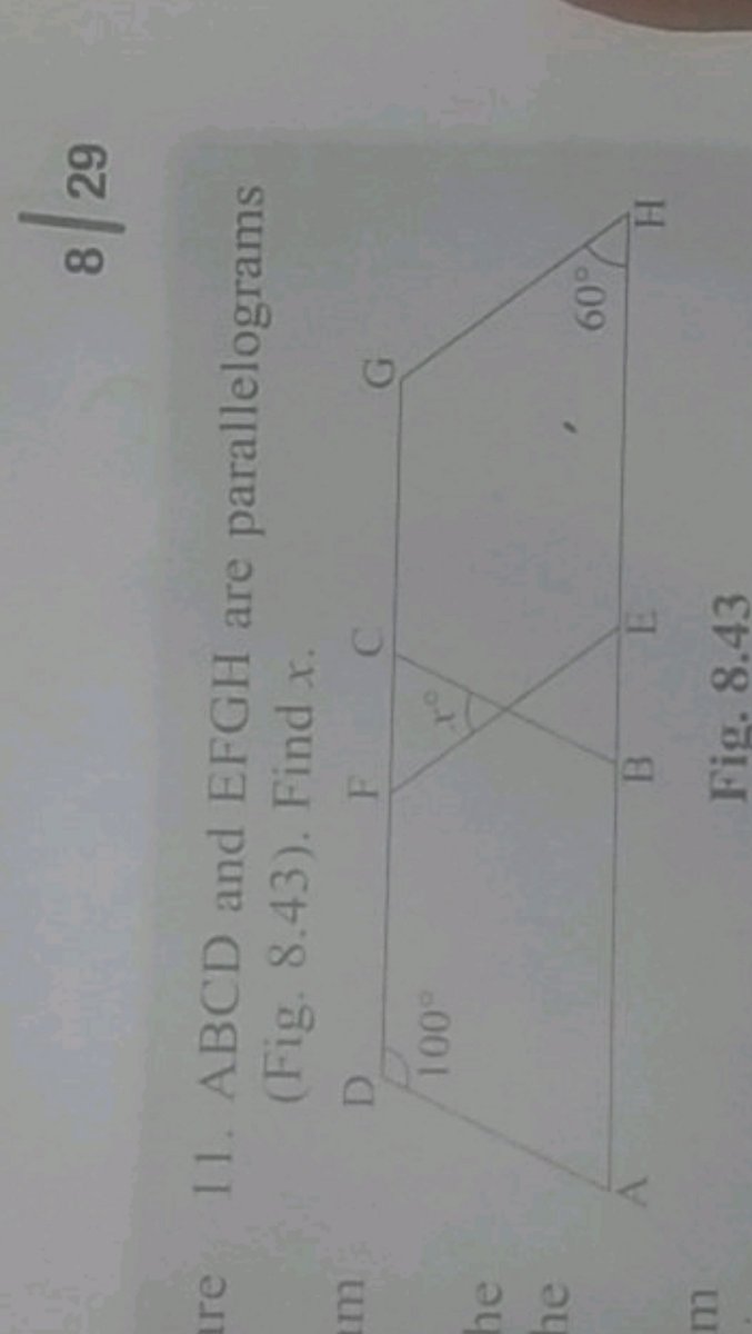 ABCD and EFGH are parallelograms (Fig. 8.43). Find x. Fig. 8.43 | Filo