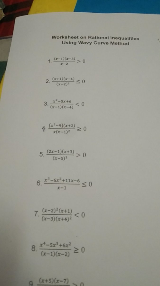 Worksheet on Rational Inequalities Using Wavy Curve Method \frac{(x-1)(x..