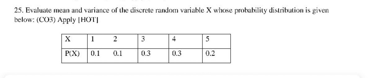 Evaluate mean and variance of the discrete random variable X whose probab..
