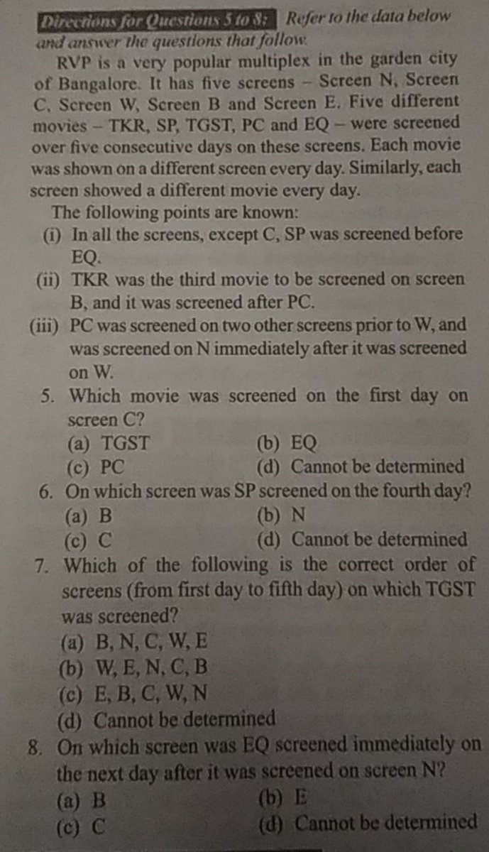 Direcrions for Questions 5 To s\%: Refer to the data below and ansiver th..