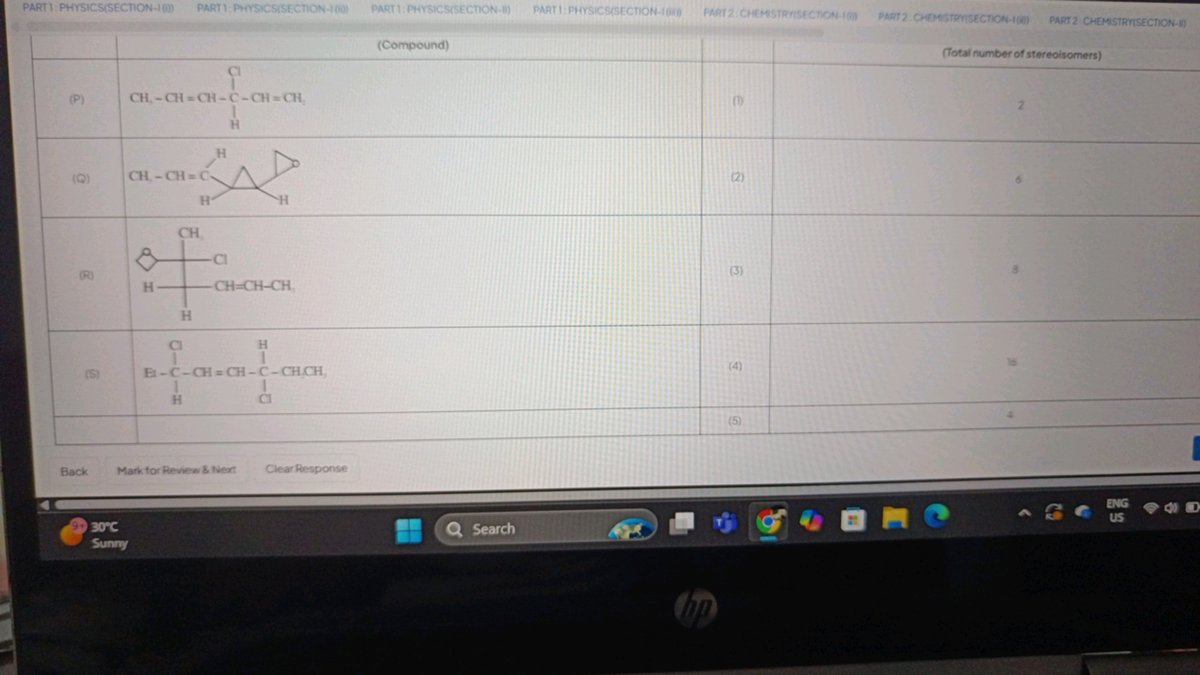 The image shows a table with compounds (P), (Q), (R), and (S) and their c..