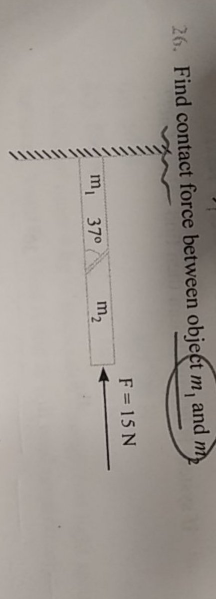 Find the contact force between object m1 and m2, given the diagram with m..